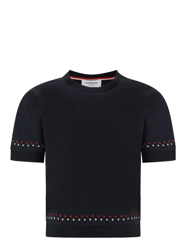 Thom Browne Short Sleeve T-shirt With Snowflake Print - Black