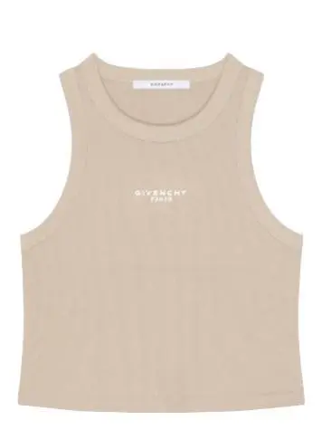 Givenchy Paris Logo Cropped Cotton Tank Top - Beige Cappuccino