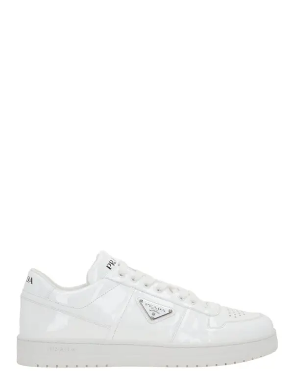 Prada Downtown Patent Leather Lace Up Sneakers - White