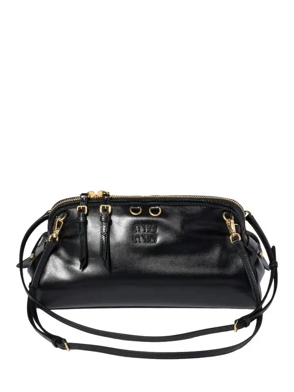 Miu Miu Caprice Shiny Leather Clutch With Gold Tone Hardware - Black