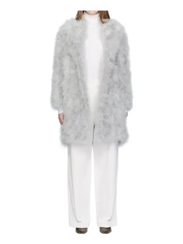 YVES SALOMON Feather Shawl Collar Coat - Grey