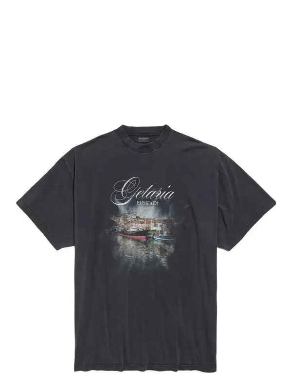 Balenciaga Getaria Graphic Printed Oversized T-shirt - Washed Black