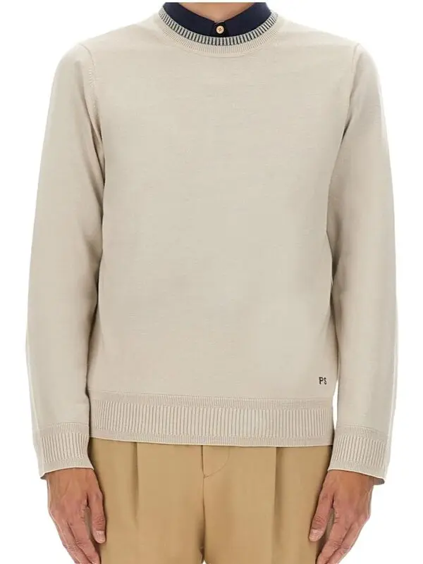 Paul Smith Contrast Collar Crew Neck Sweater - Nude