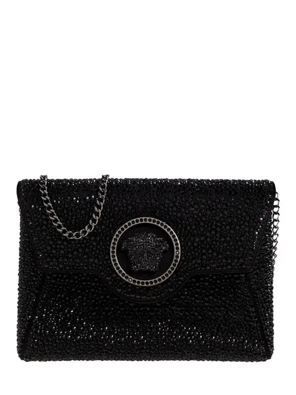 Versace Medusa Plaque Embellished Clutch Bag - Black