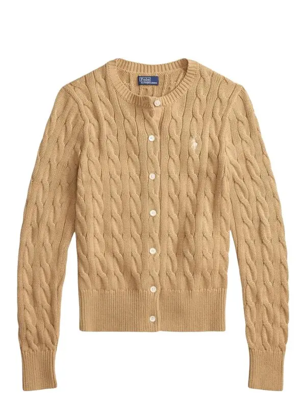 Polo Ralph Lauren Cable Knit Embroidered Cardigan - Vintage Khaki