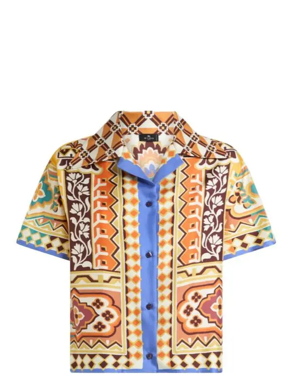 Etro Silk Twill Floral Print Bowling Shirt - Multicolor