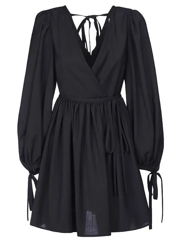 MSGM Long-sleeve Wrap Dress With Tie Cuffs - Black