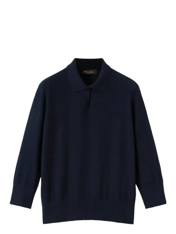 Loro Piana Neo Piuma Polo Knitted Top - Navy Blue