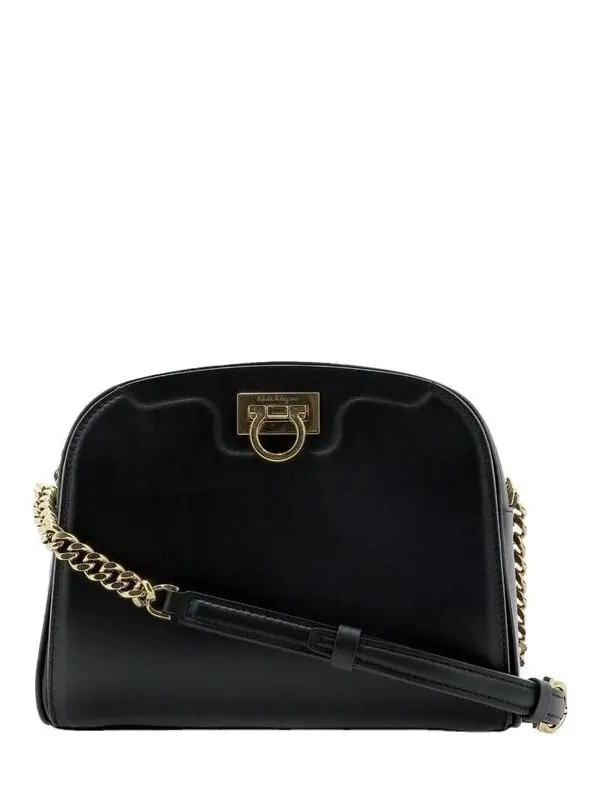 FERRAGAMO Gancini Embossed Crossbody Bag - Black