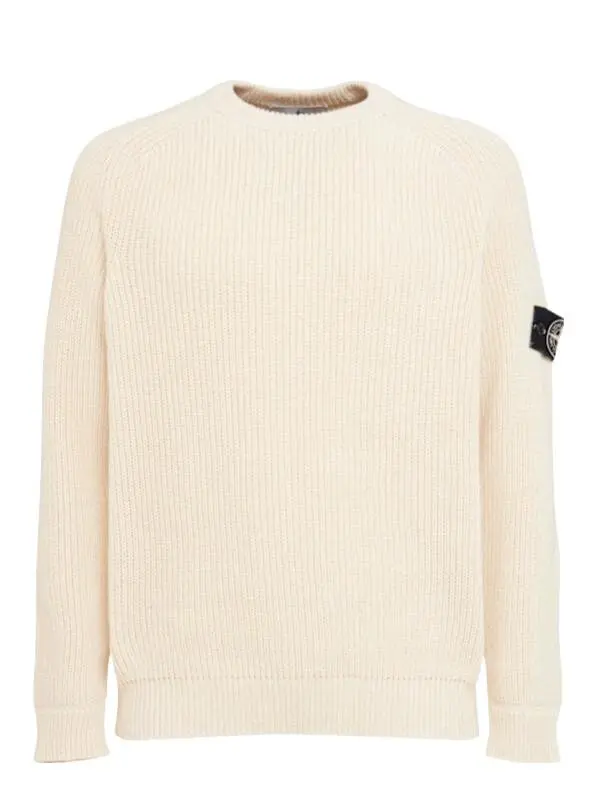 Stone Island Crew Neck Knitwear With Ribbed Cuffs And Hem - Ivory