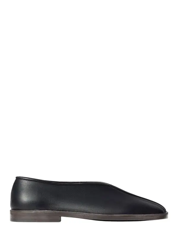 LEMAIRE Flat Piped Leather Slippers - Black And Dark Chocolate