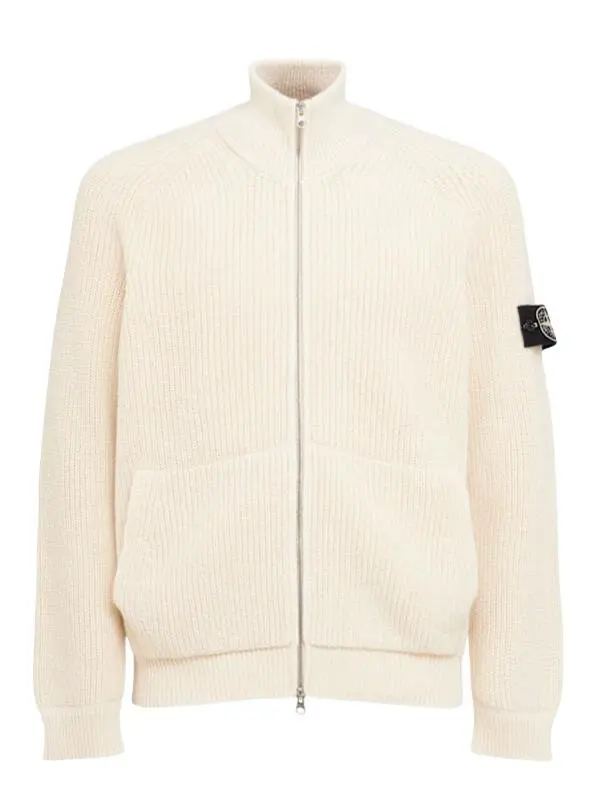 Stone Island Ribbed Zip-up Cardigan - Ivory