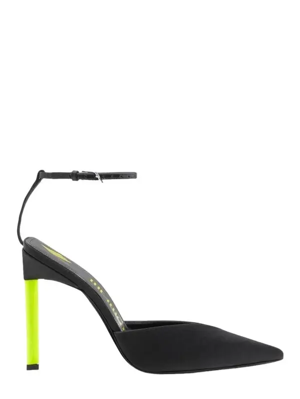 Attico Satin Pointed Toe Pumps With Fluorescent Yellow Heels - Black