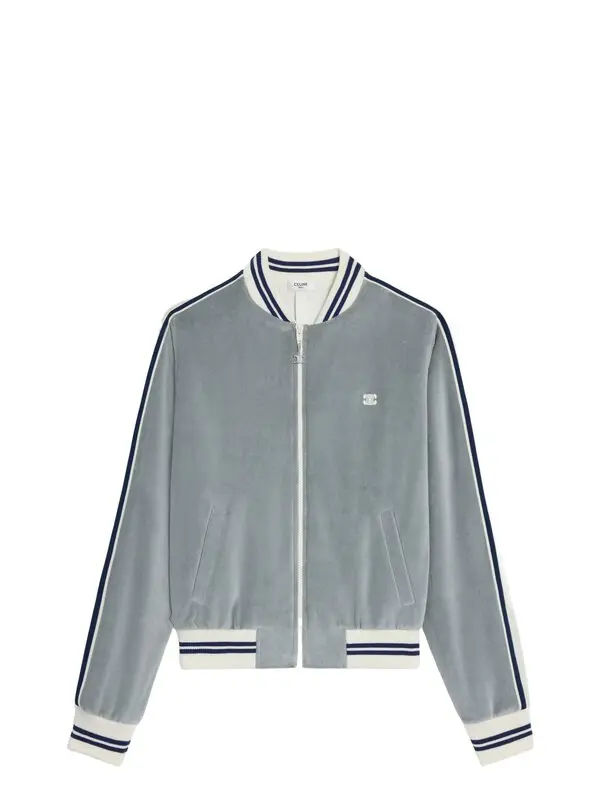 Celine Teddy Track Jacket In Velvet Jersey - Gray
