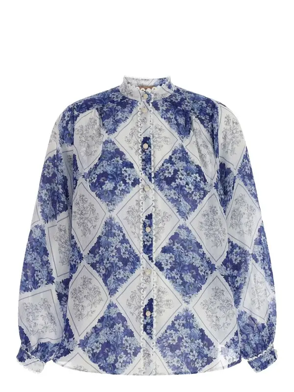 TWINSET Floral Print Ramie Shirt - Gray