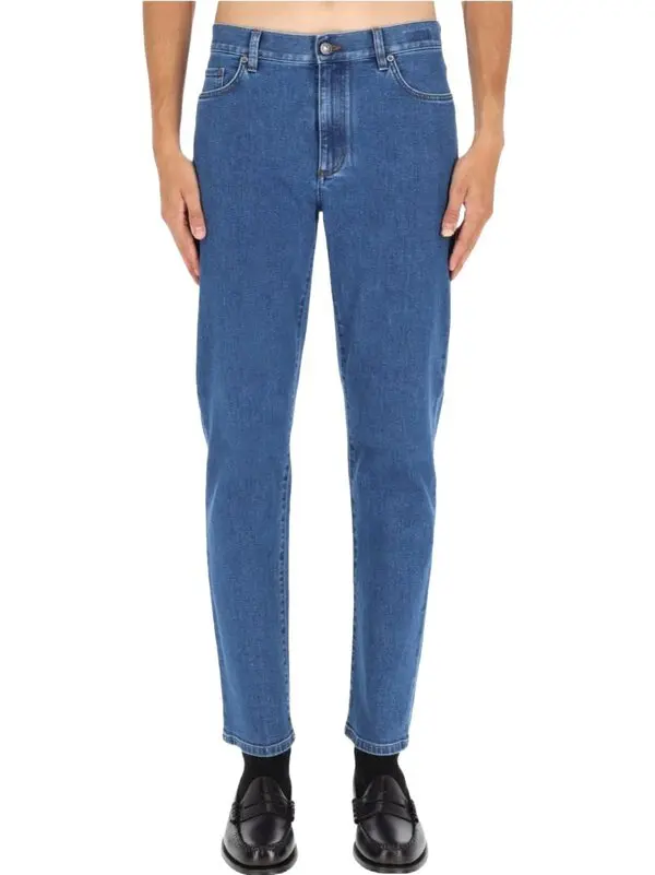 Zegna Logo Patch Straight Leg Jeans - Blue