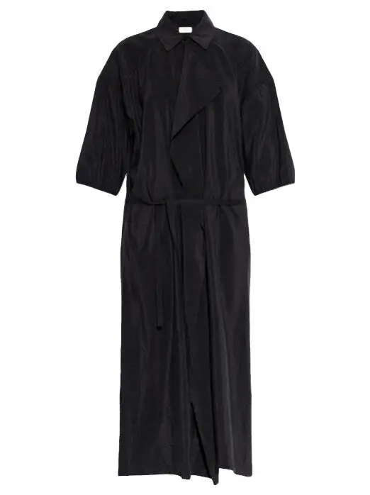 LEMAIRE Short Sleeve Shirt Dress With Belt And Slit - Black