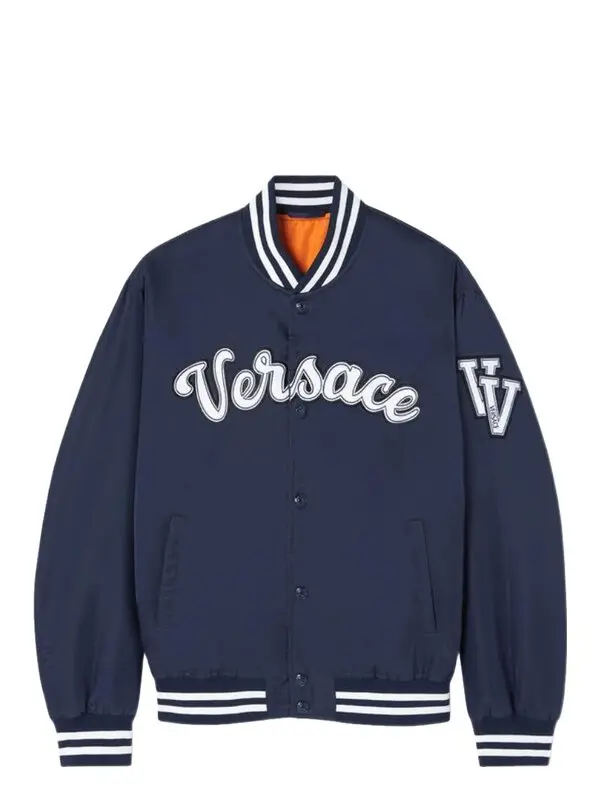 Versace Logo Embroidered Snap-front Jacket - Black