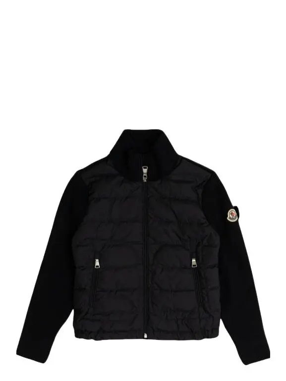 Moncler Quilted Front Cardigan With Logo Patch - Navy Blue