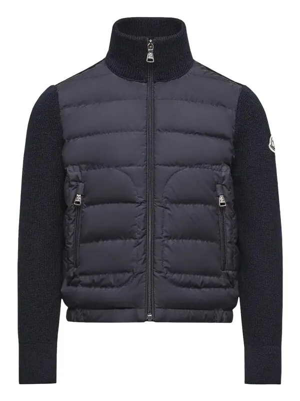 Moncler Logo Patch Padded Zip-up Cardigan - Navy Blue