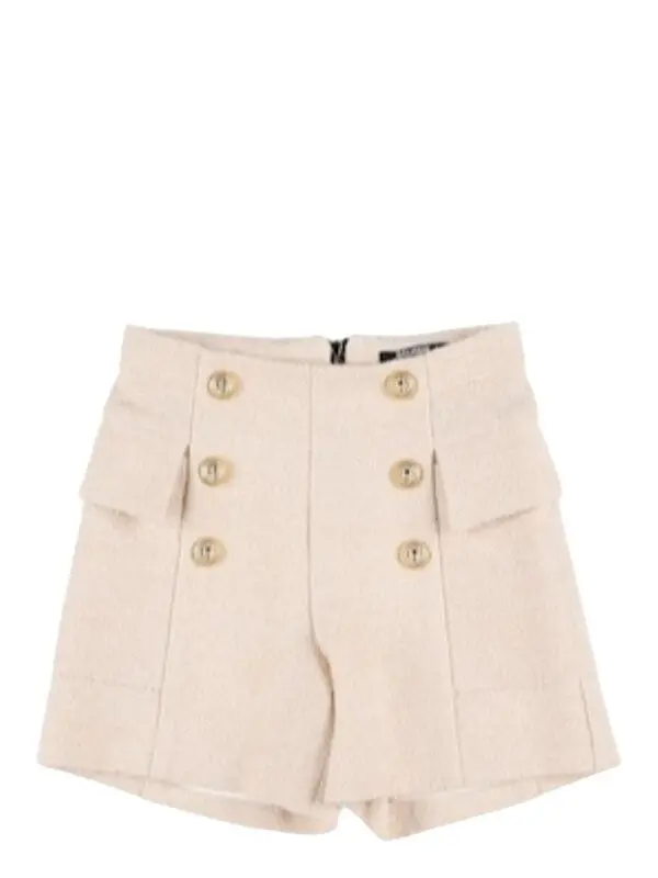 Balmain Logo Button Embellished Shorts - Nude