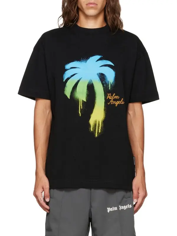Palm Angels Palm Tree Printed Crewneck T-sihrt - Black