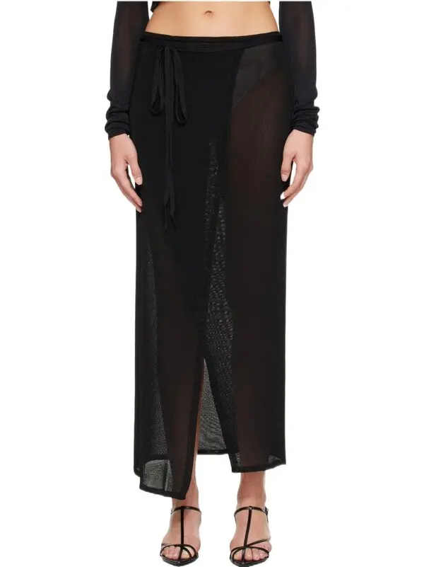 THE FRANKIE SHOP Alsen Thin Knit Wrap Maxi Skirt - Black