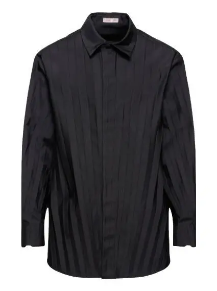 Valentino Garavani Textured Pleated Long-sleeved Shirt - Black