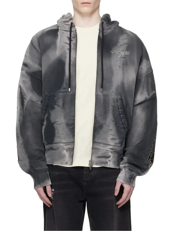 Amiri Bones Studded Oversized Zip Hoodie - Black