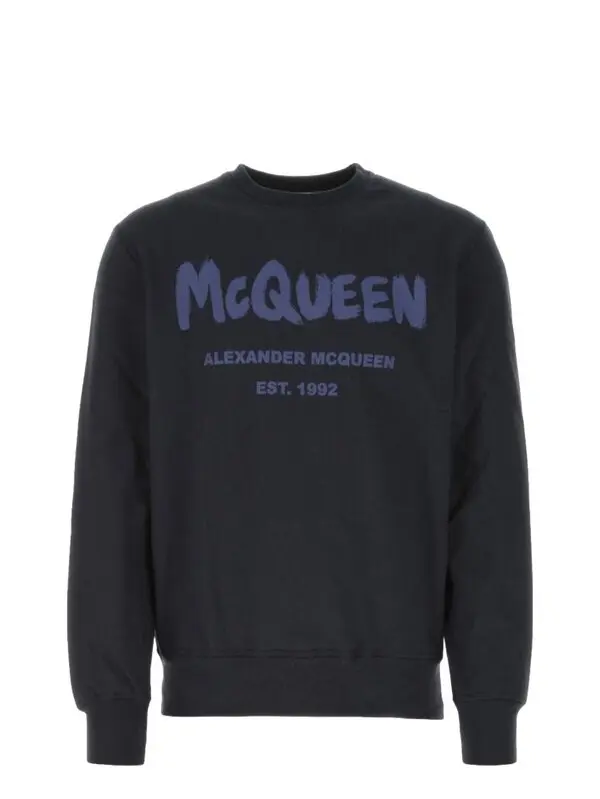 Alexander McQueen Graffiti Logo Printed Crewneck Sweatshirt - Black