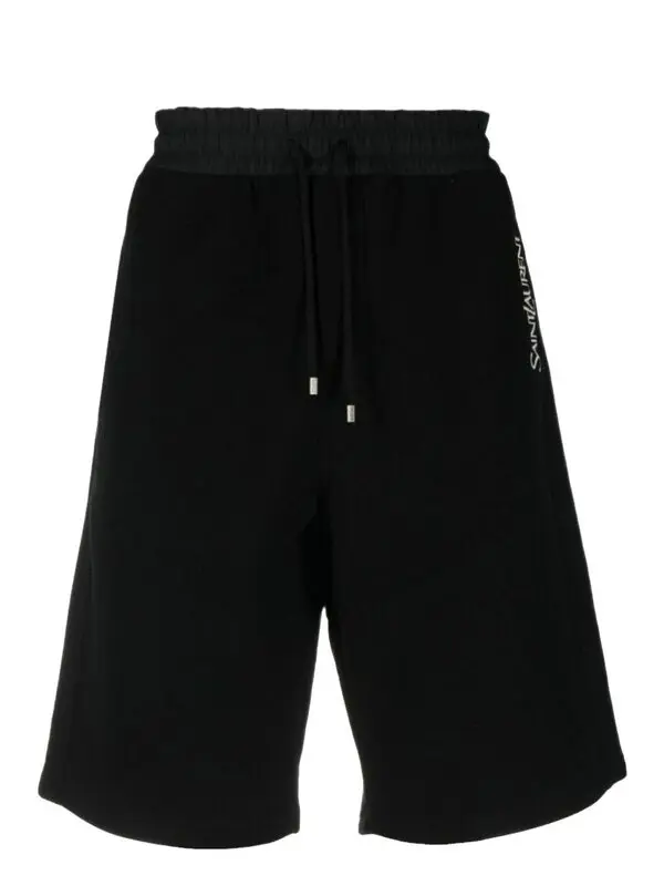 Saint Laurent Logo Embroidered Drawstring Shorts - Black