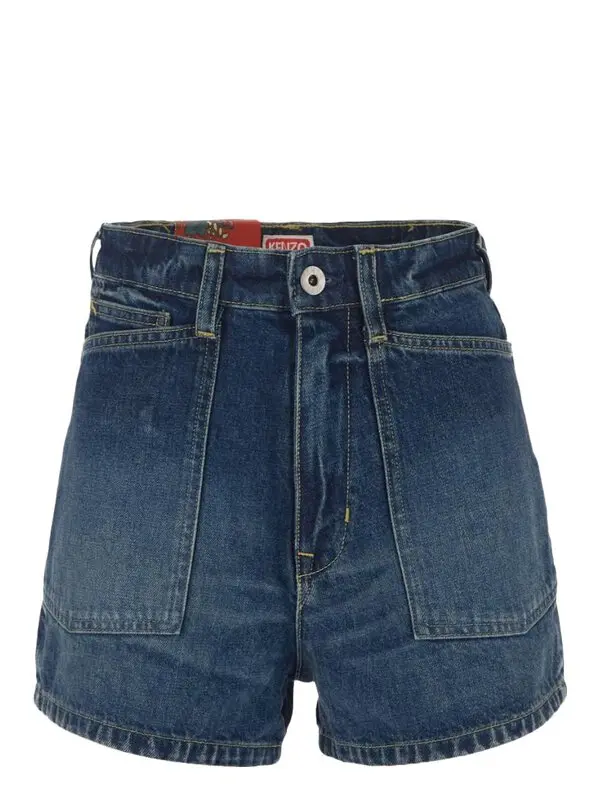 Kenzo Logo Patch Denim Shorts - Blue