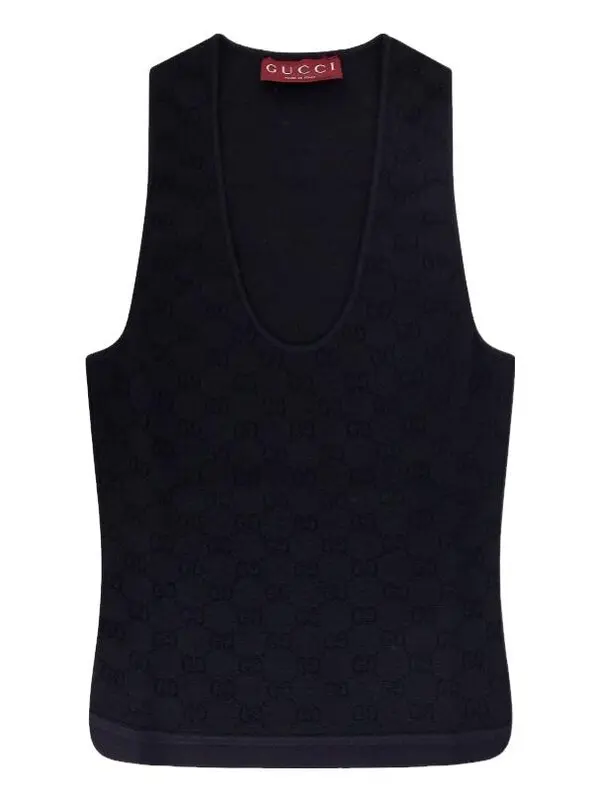 Gucci Gg Jacquard Sleeveless Knitted Top - Black