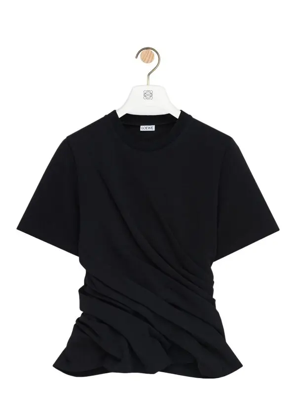 Loewe Twisted Top With Crew Neckline And Embroidered Lettering - Black