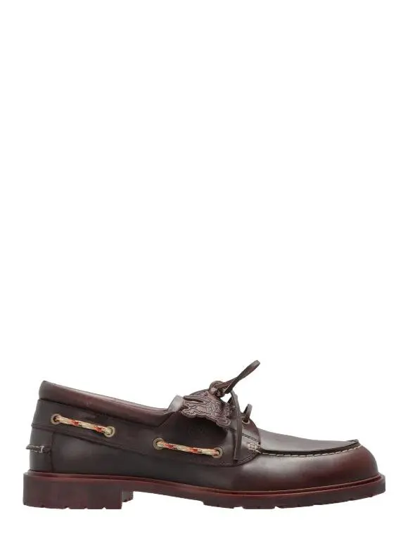 Burberry Lace-up Leather Shoes With Charm Detail - Mahogany Color