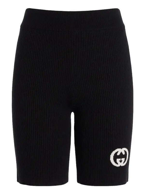 Gucci Ribbed Shorts With Interlocking G Intarsia - Black