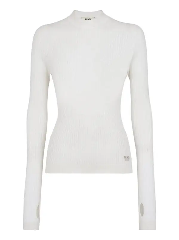 Fendi Slim Fit Crewneck Jumper With Logo Inlay - White