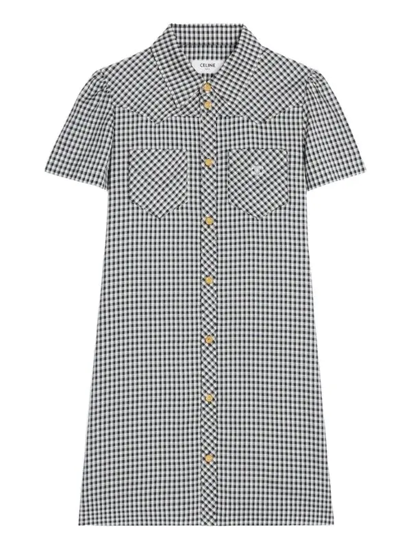 Celine Mini Shirt Dress In Vichy Silk - Gray