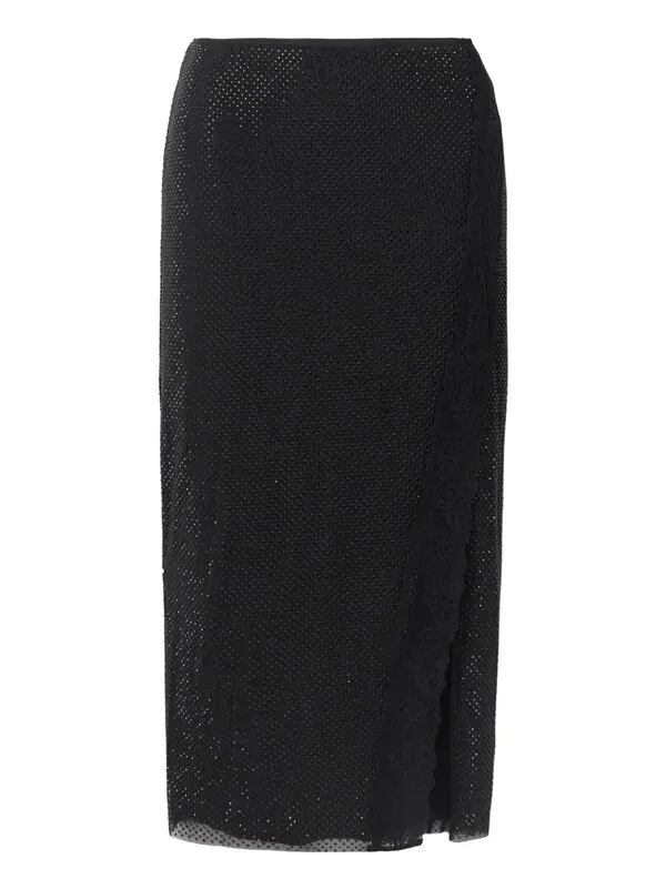 SELF-PORTRAIT Embellished Midi Skirt With Side Slit - Black