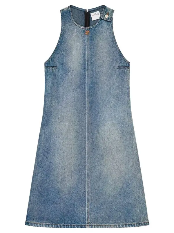COURREGES A-line Denim Dress With Embroidered Logo - Gray