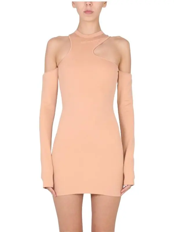 Off-White Asymmetrical Mini Dress With Embossed Logo - Nude