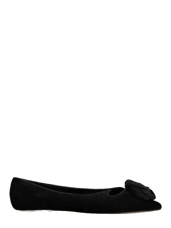 ROGER VIVIER Rose Embellished Pointed Toe Ballet Flats - Black