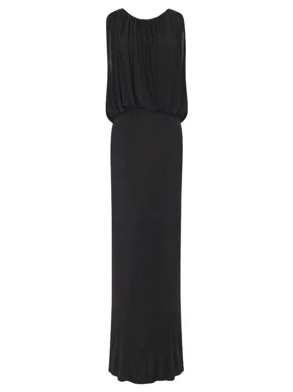 Saint Laurent Sleeveless Pleated Maxi Dress - Black