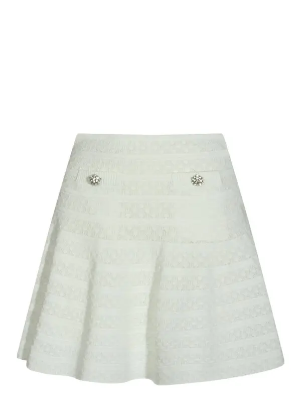 SELF-PORTRAIT Pointelle Knit Mini Skirt With Jewel Buttons - White