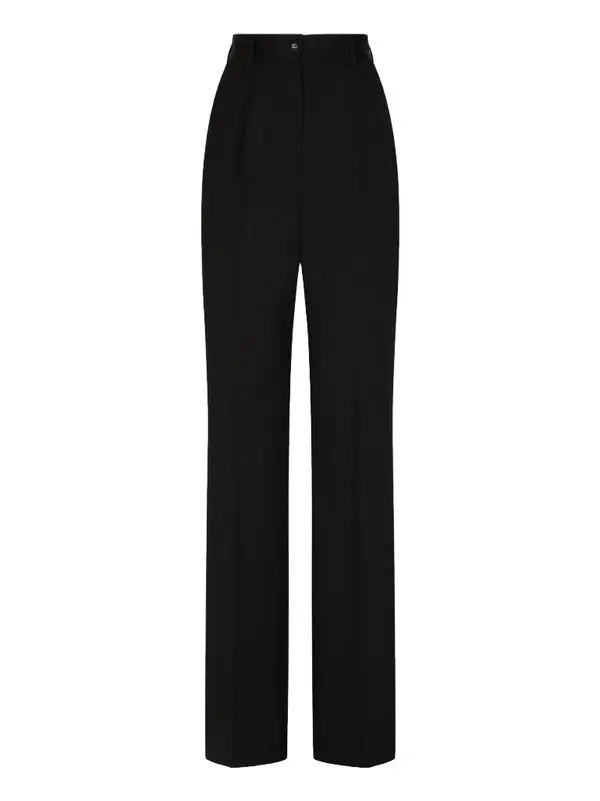 Dolce & Gabbana High-waisted Wide-leg Trousers With Dg Logo Button - Black