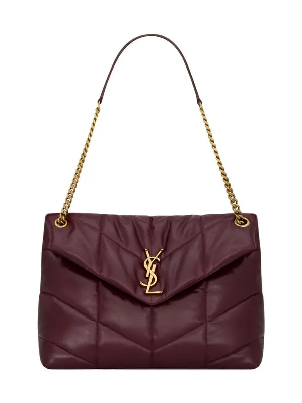 Saint Laurent Puffer Medium Shoulder Bag With Chain Strap - Deep Ruby Red Color