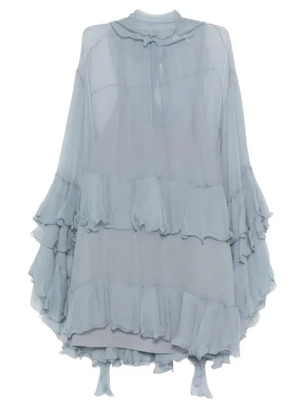 Chloé Long Sleeve Ruffle Dress - Gray