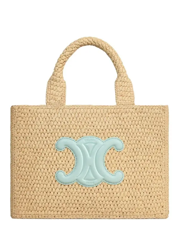 Celine Small Cabas Thais In Raffia And Calfskin - Nude