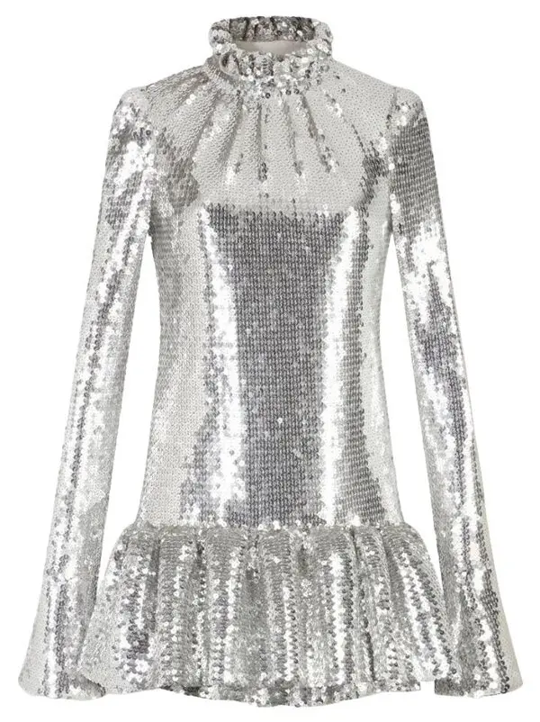 Rabanne Sequin Ruffled Mini Dress - Gray