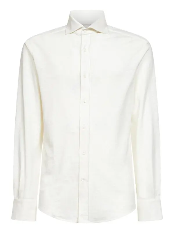 Brunello Cucinelli Spread Collar Mélange Jersey Shirt - White